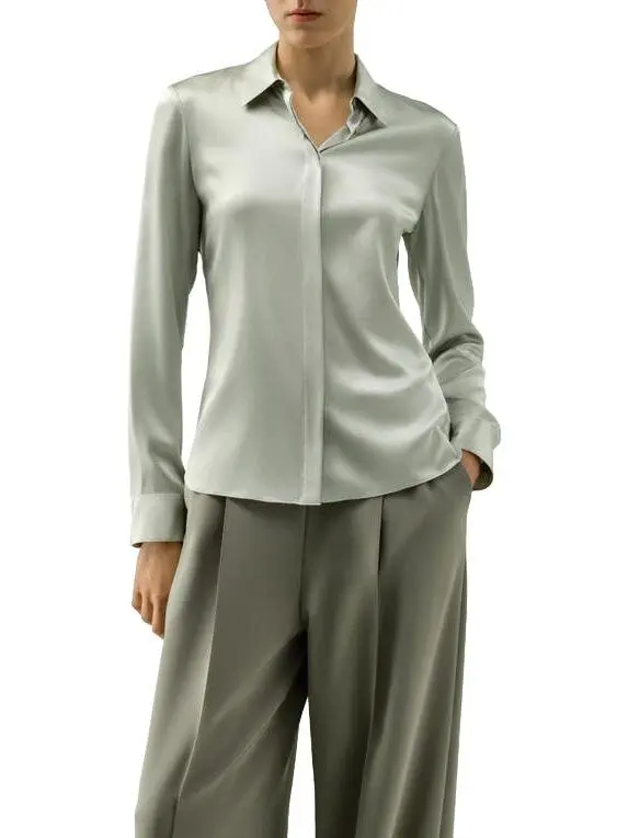 Lilysilk Elegant Silk Slim Fit Shirt - Silver Sage