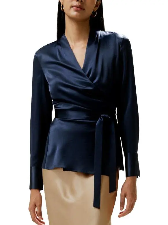 Lilysilk Silk Wrap Blouse - Navy Blue