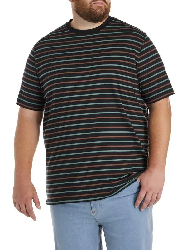 HARBOR BAY BY DXL Big & Tall Moisture-wicking Striped T-shirt V2 - Caviar Multi