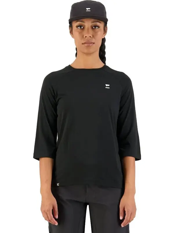MONS ROYALE Tarn Merino Shift Raglan 3/4 Sleeve - Black/black