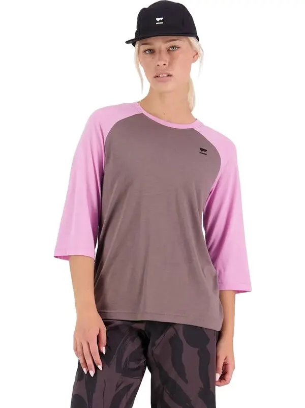 MONS ROYALE Tarn Merino Shift Raglan 3/4 Sleeve - Pop Pink/iron