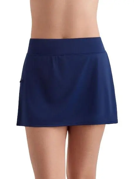 SHAPESOLVER Side Zipper Pocket Swim Skort - New Navy Blue