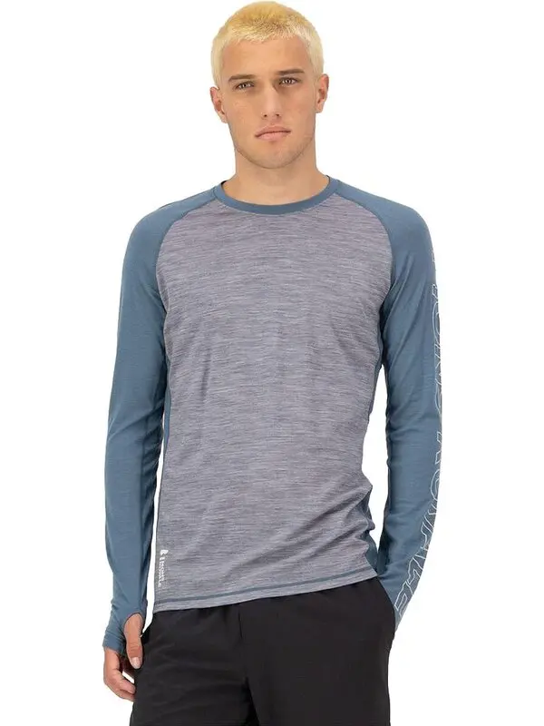 MONS ROYALE Temple Tech Long-sleeve Shirt - Grey Heather/goblin Blue