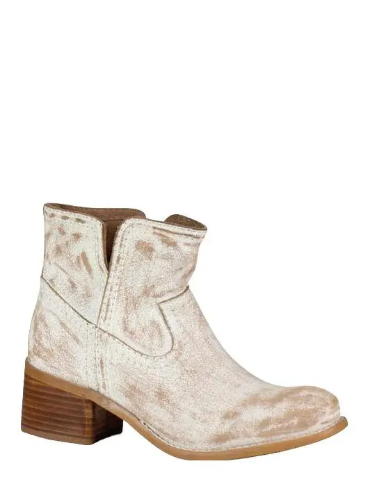 DIBA TRUE Distressed Leather Western Bootie - White