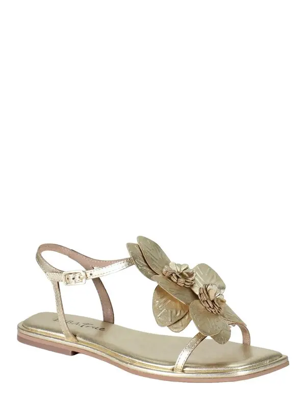 DIBA TRUE Leather Floral Flat Sandal - Gold