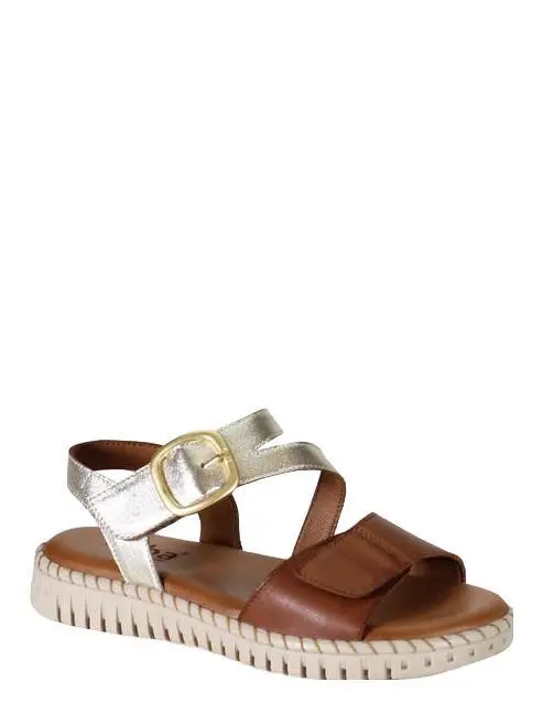 DIBA TRUE Leather Comfort Wedge Sandals - Gold/tan