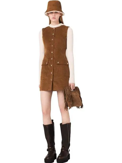 Maje Short Corduroy Dress - Camel