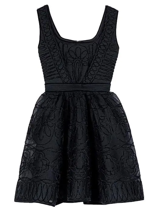 Maje Short Embroidered Knit Skater Dress - Black