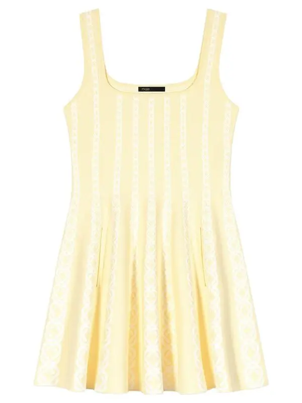 Maje Jacquard Knit Skater Dress - Pale Yellow