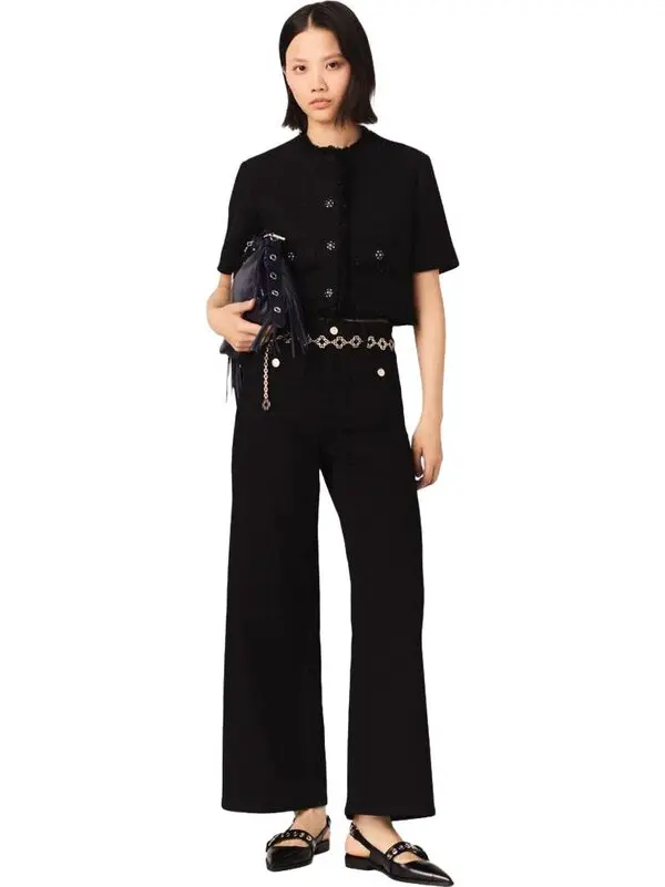 Maje Short Shiny Tweed Jacket - Midnight Blue