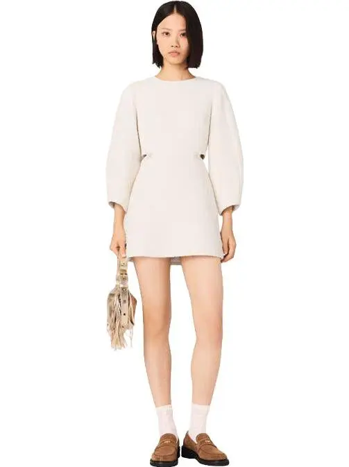 Maje Short Balloon-sleeve Tweed-effect Dress - Ecru