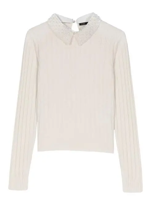 Maje Pearl-collar Ribbed Sweater - Ecru