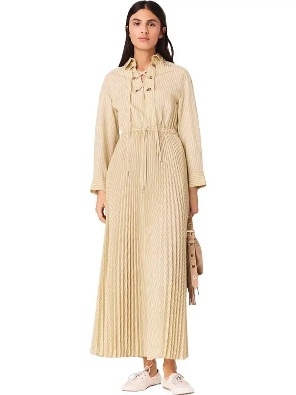 Maje Eyelet Pleated Maxi Dress - Pale Yellow