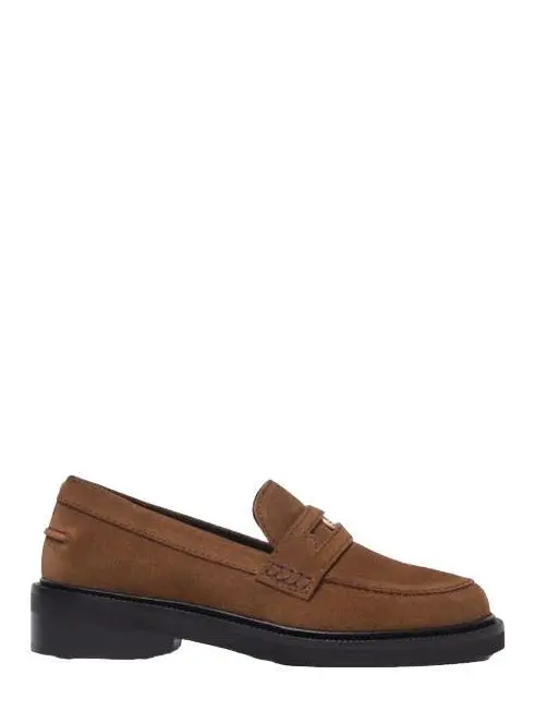 Maje Suede Loafers With Clover Medallion - Camel