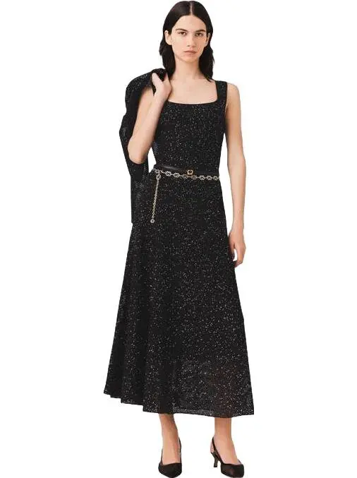 Maje Rhinestone Knit Maxi Dress - Black