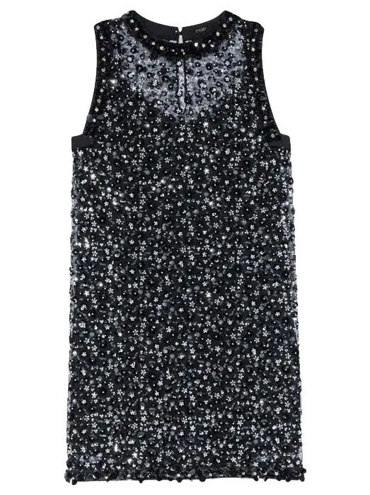 Maje Rhinestone Floral Dress - Black