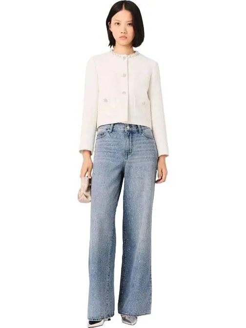 Maje Pearl-trimmed Tweed Jacket - Ecru