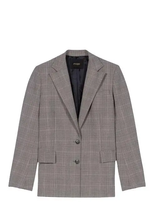 Maje Checked Suit Jacket - Grey