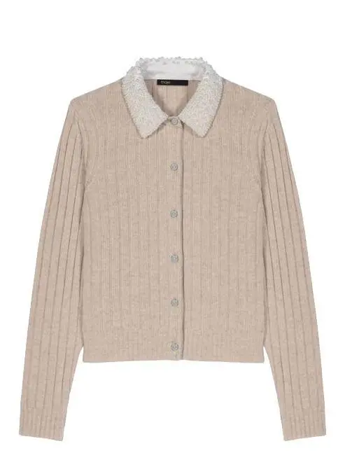 Maje Cardigan With Removable Collar - Beige