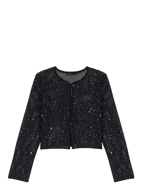 Maje Rhinestone Knit Cardigan - Black