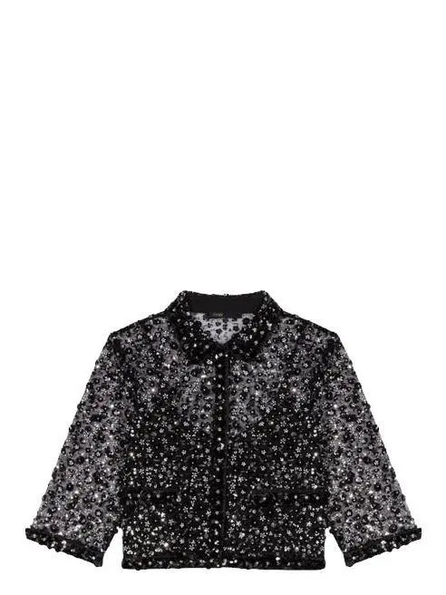 Maje Floral Rhinestone Polo - Black