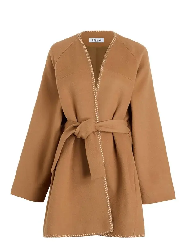 CALLAS MILANO Sonoma Belted Melton Wool Coat - Camel