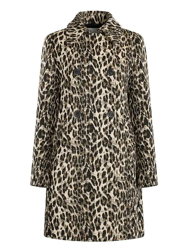 CALLAS MILANO Animal Jacquard Double-breasted Coat - Natural M