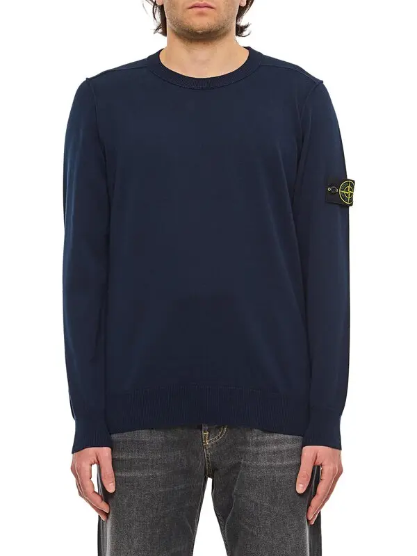 Stone Island Cotton Knit Pullover With Logo Badge - Blue