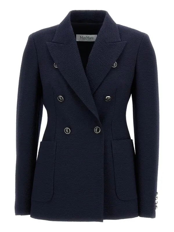 Max Mara Double-breasted Seersucker Blazer - Blue