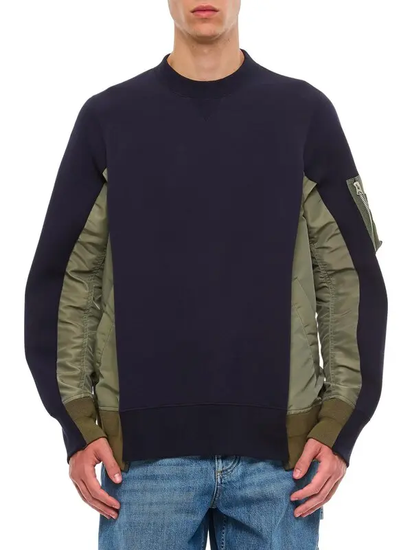 Sacai Cotton And Nylon Crewneck Sweatshirt - Blue