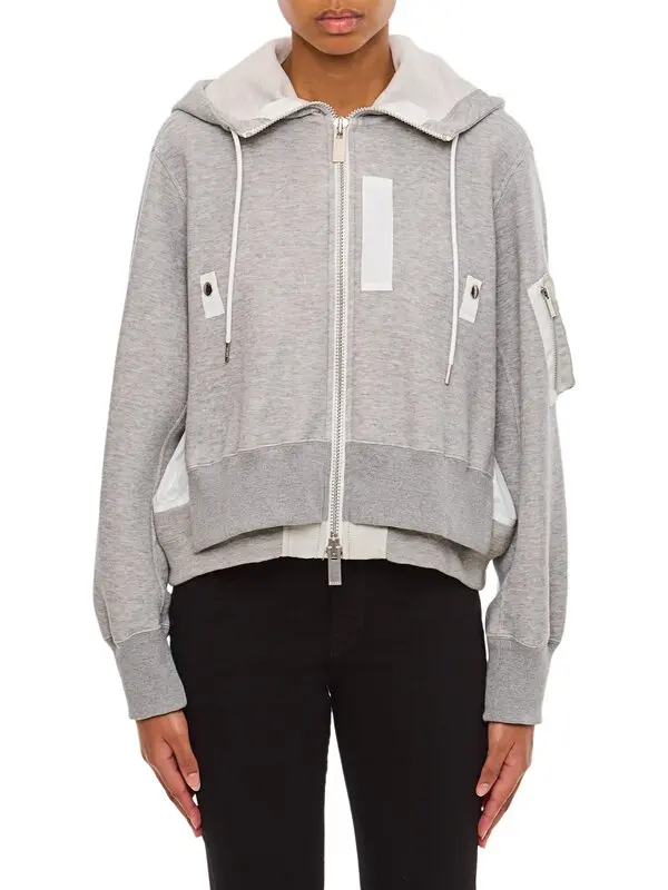 Sacai Sponge Sweat X Nylon Twill Hoodie - Grey