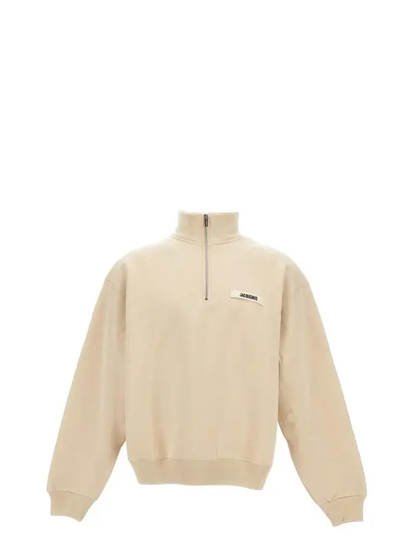 Jacquemus Felpa Gros Grain Con Zip - Beige