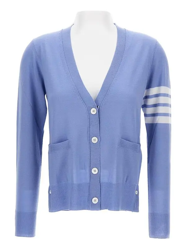 Thom Browne V-neck Fine Merino Wool Cardigan - Sky Blue