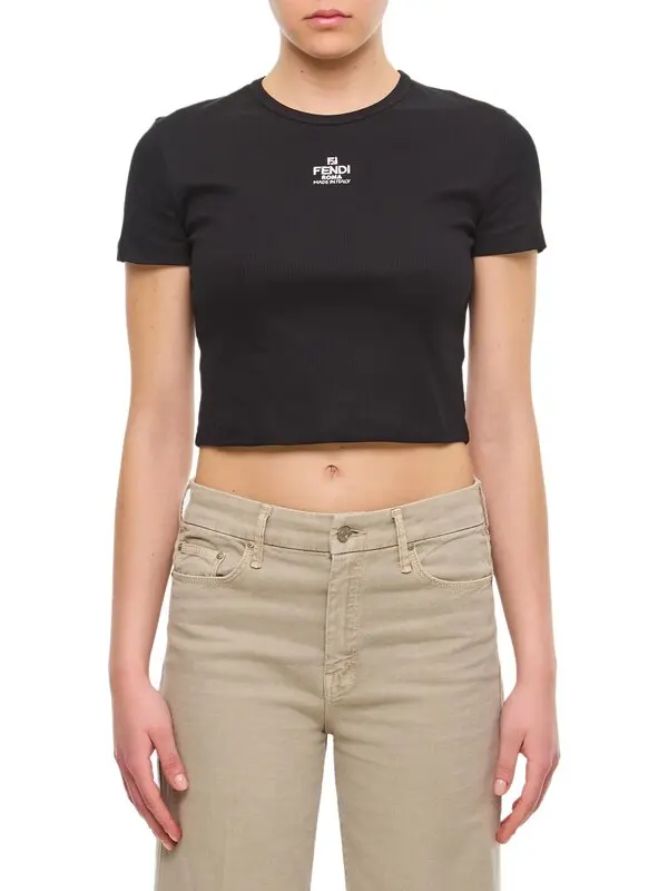 Fendi Ribbed Cropped T-shirt - Black