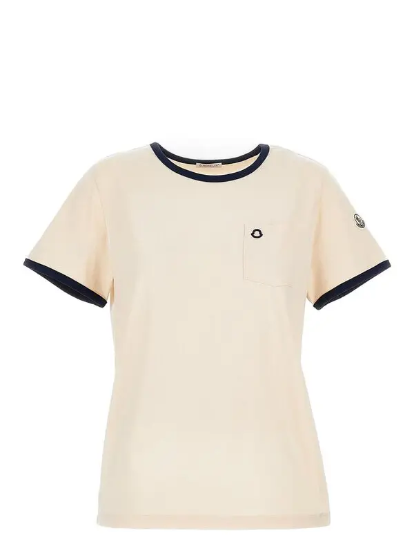 Moncler T-shirt With Embroidered Logo - Beige