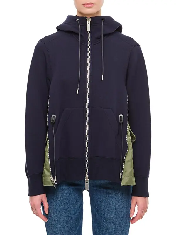 Sacai Hooded Sweatshirt With Nylon Twill - Blue