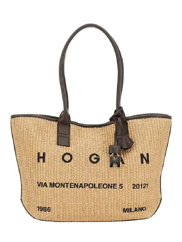 Hogan Raffia Shopping Bag - Beige