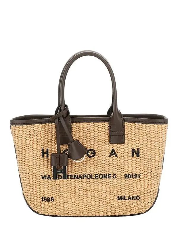 Hogan Small Raffia Address Bag - Beige
