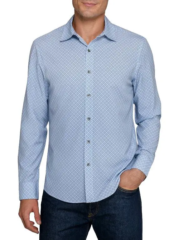 W.R.K Slim Fit Geometric Print Performance Button-up Shirt - Blue/green