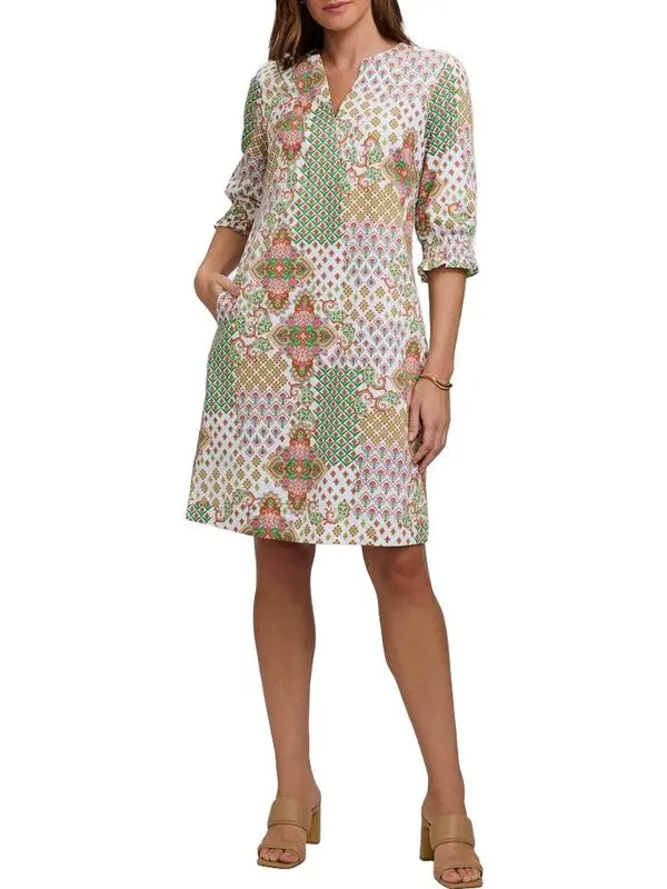 Foxcroft Alicia Patchwork Shift Dress - Green Multi