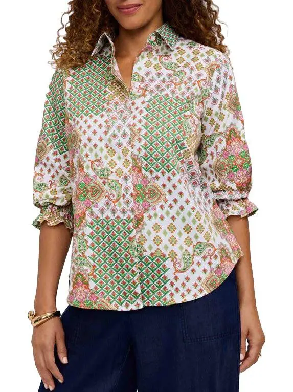 Foxcroft Olivia Patchwork Print Shirt - Green Multi