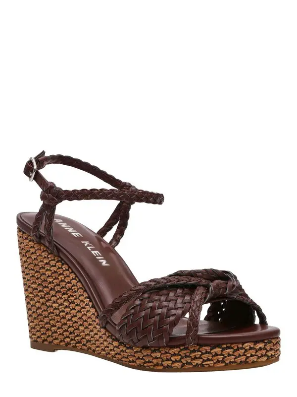 Anne Klein Braided Wedge Sandal - Chocolate Brown Woven