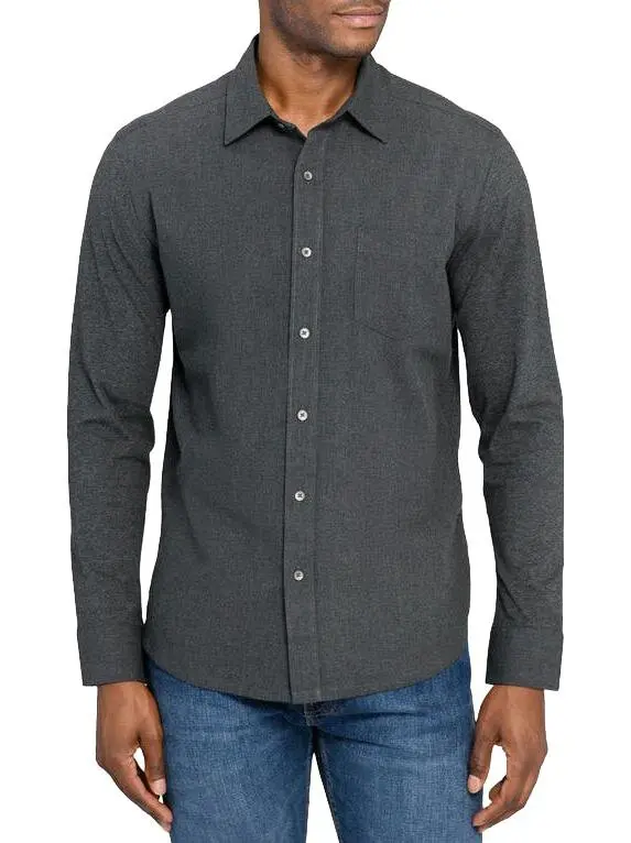W.R.K Reworked Slim Fit Heathered Grey Cotton Button-up Shirt - Charcoal
