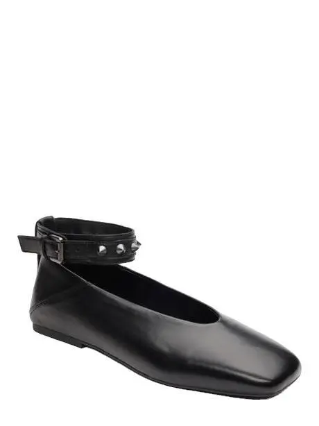 Ash Studded Ankle Strap Flats - Black