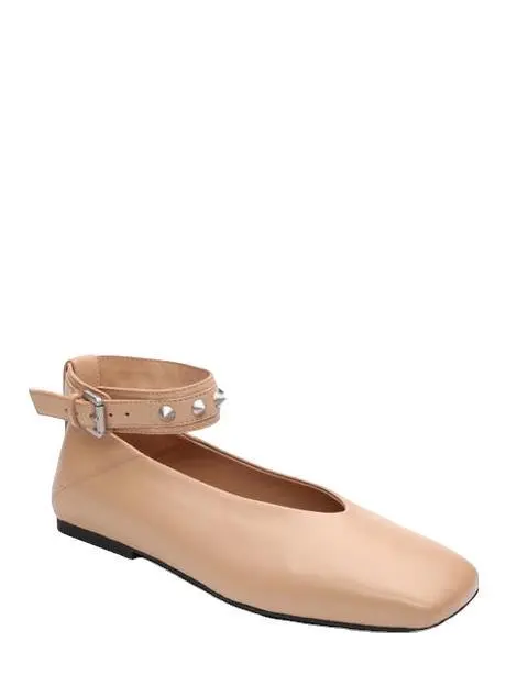 Ash Studded Ankle Strap Flats - Sand