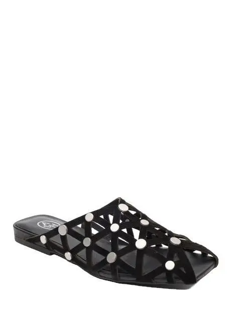 Ash Bone Studded Cutout Slide Sandal - Black