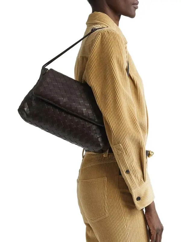 Bottega Veneta Intrecciato Leather Shoulder Bag - 2132 Fondant-gold