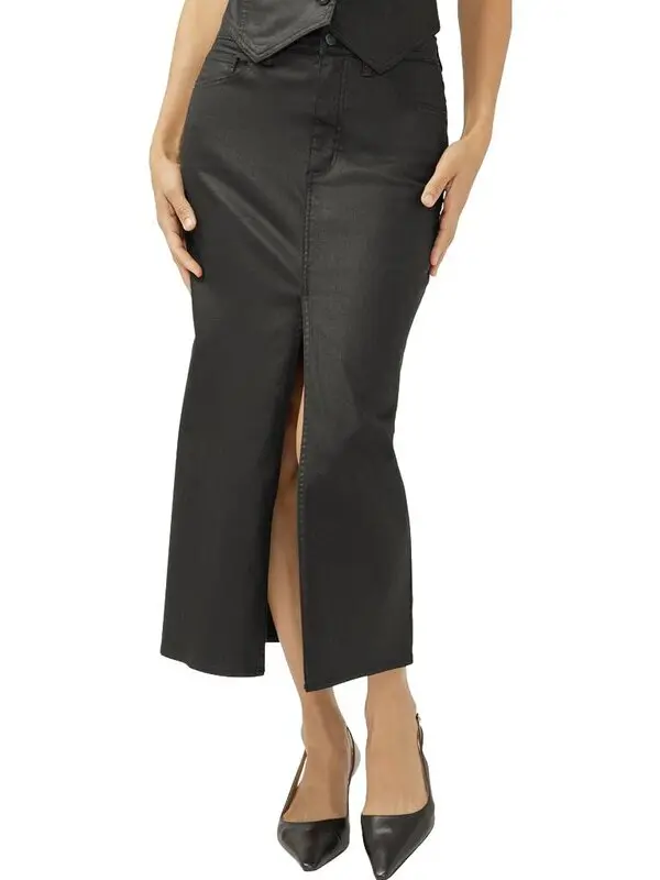 SILVER JEANS CO. Midi Denim Skirt With Front Slit - Black