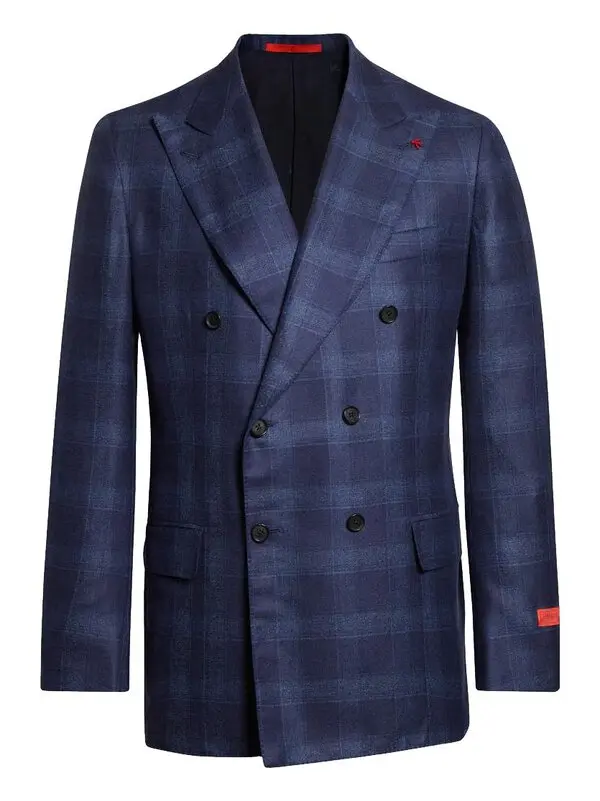 Isaia Double Breasted Cashsilk Jacket - Navy 810