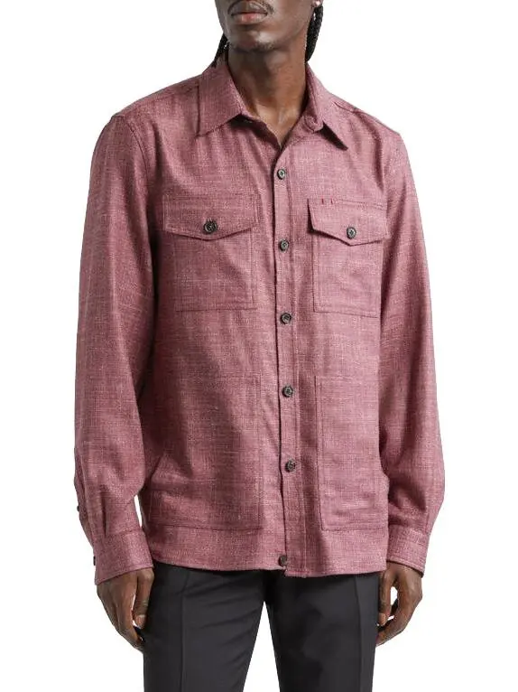 Isaia The Wool & Silk Blend Overshirt - Dark Red